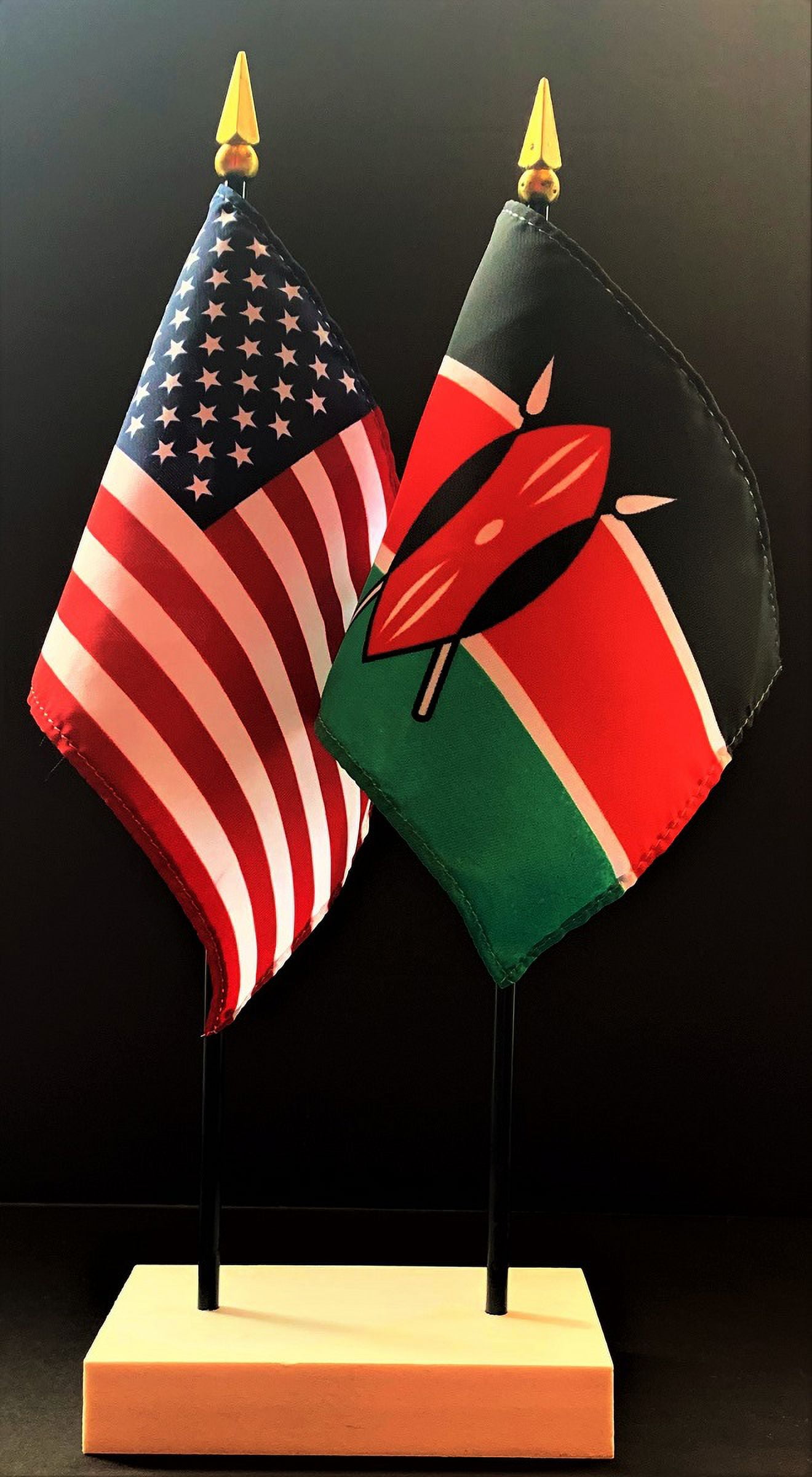 Kenya Table Flag Set; One USA and International Rayon 4x6 inch Flag ...