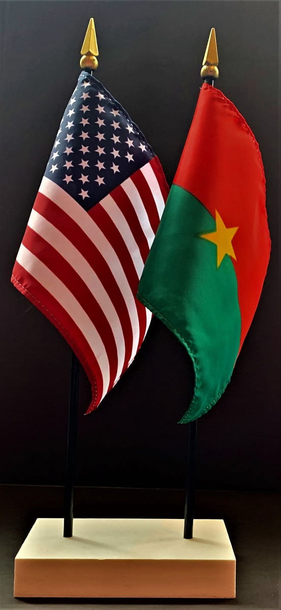 Burkina Faso Table Flag Set; One USA and International Rayon 4x6 inch ...