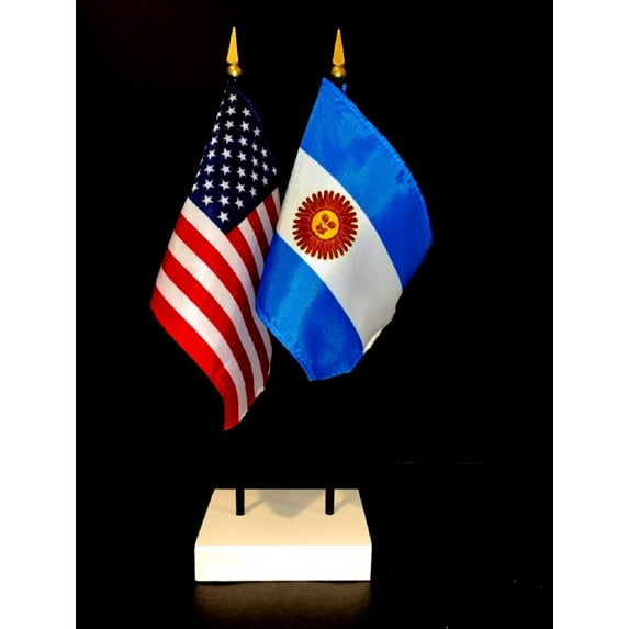 Argentina Table Flag Set; One USA and International Rayon 4x6 inch Flag ...
