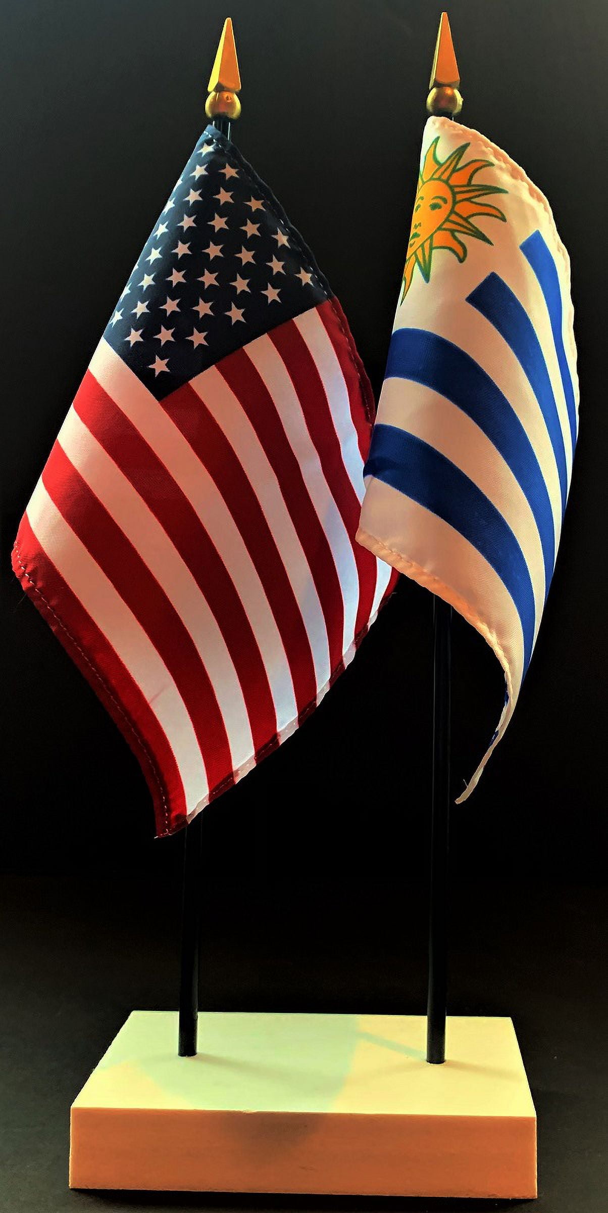 Uruguay Table Flag Set; One USA and International Rayon 4x6 inch Flag ...