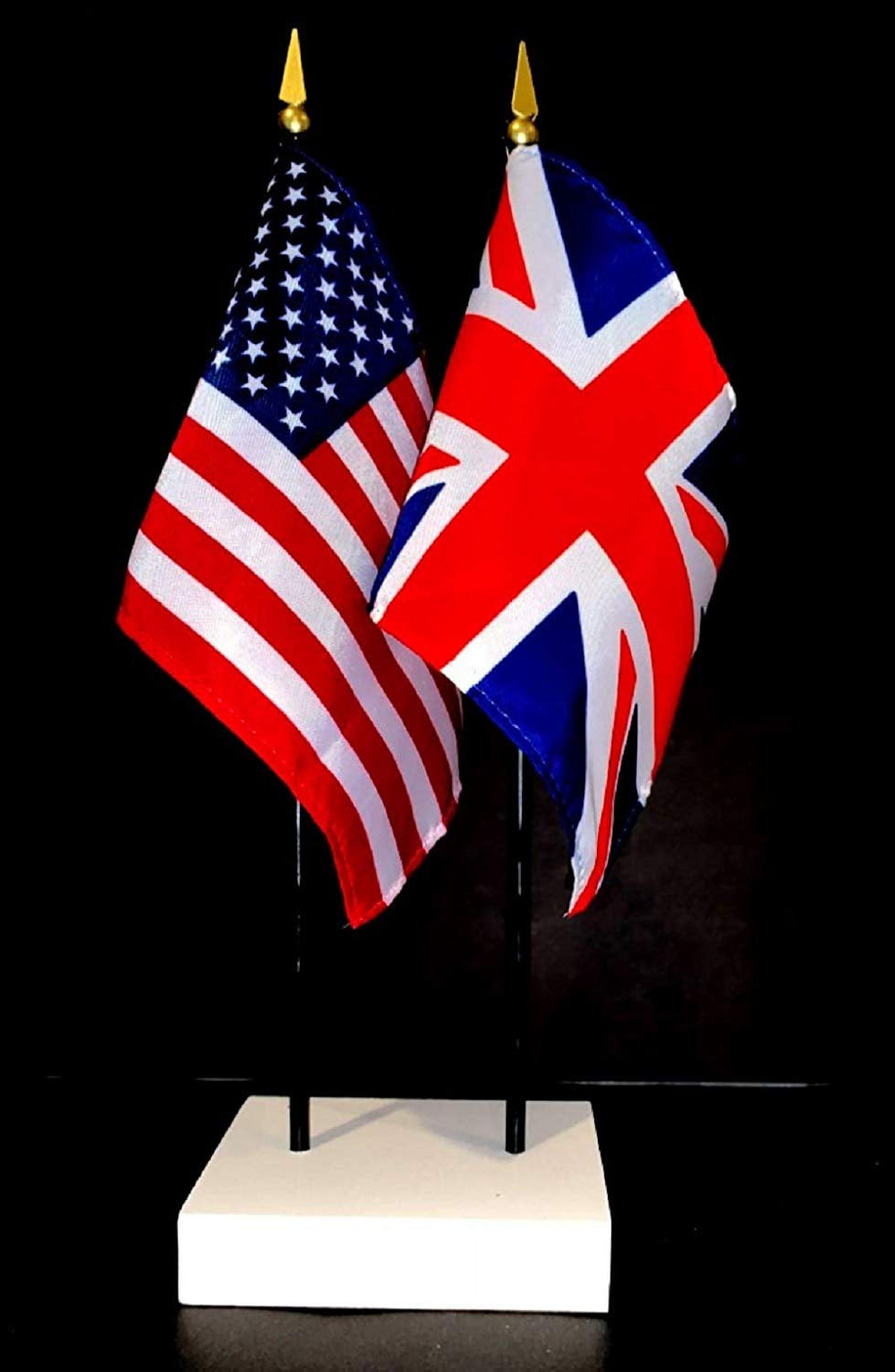 United Kingdom Table Flag Set; One USA and International Rayon 4x6 inch ...