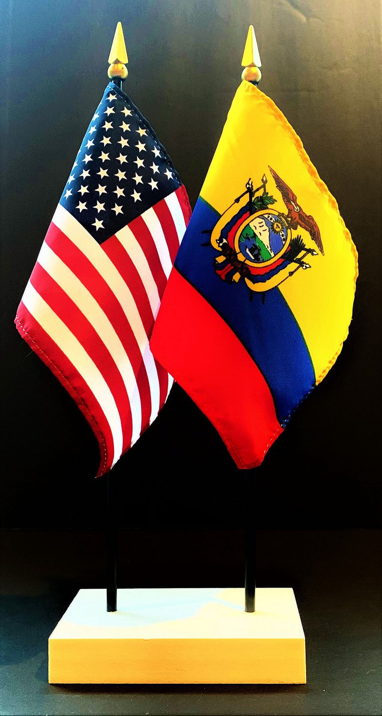 Ecuador Table Flag Set; One USA and International Rayon 4x6 inch Flag ...