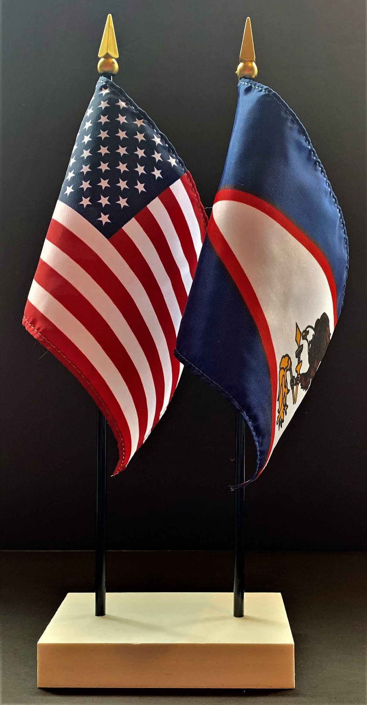 American Samoa Table Flag Set; One USA and International Rayon 4x6 inch ...