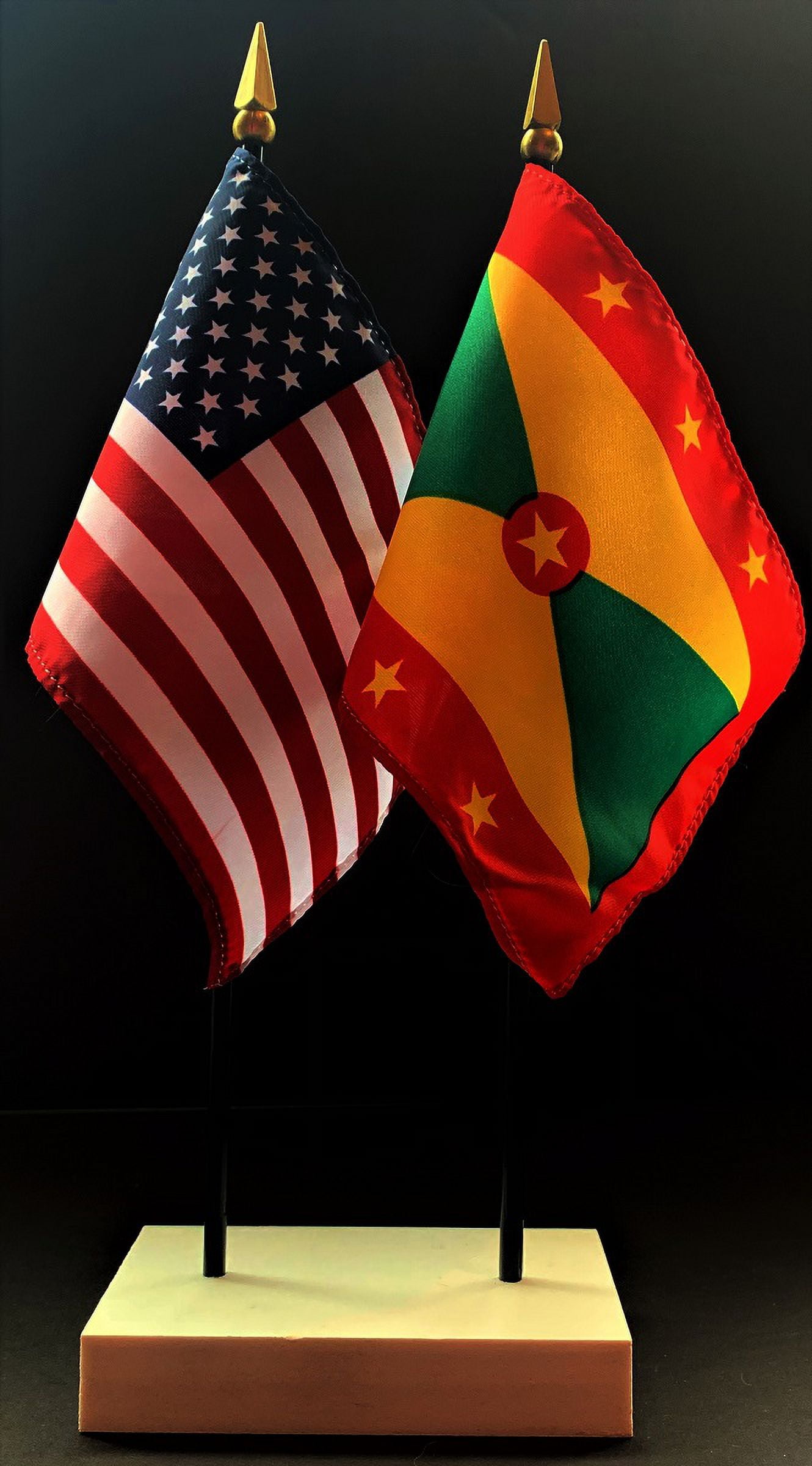 Grenada Table Flag Set; One USA and International Rayon 4x6 inch Flag ...