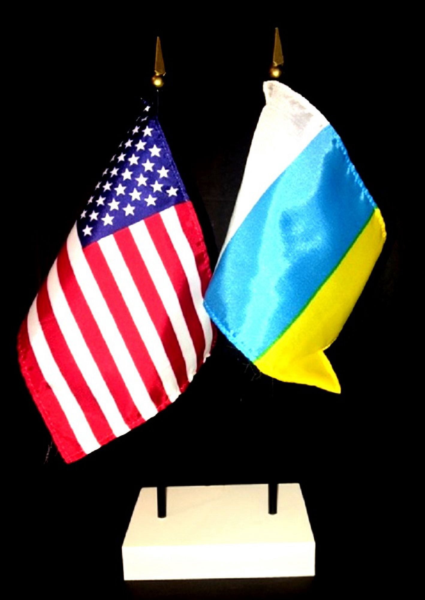 Canary Islands Table Flag Set; One USA and International Rayon 4x6 inch ...