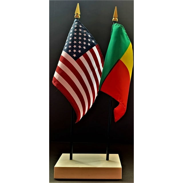 Benin Table Flag Set; One USA and International Rayon 4x6 inch Flag Plus a White Base - Walmart.com