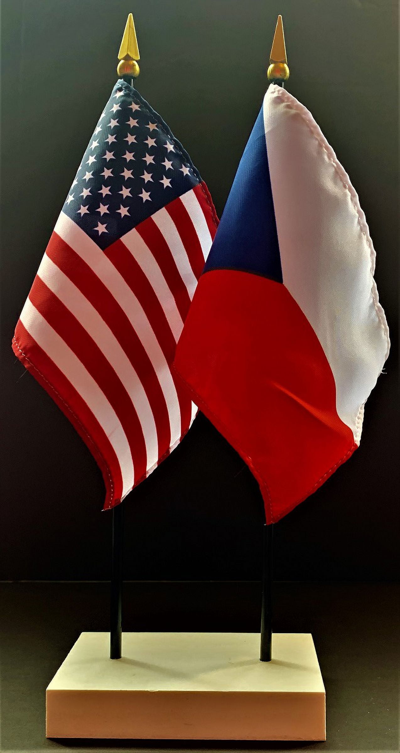 Czech Republic Table Flag Set; One USA and International Rayon 4x6 inch ...