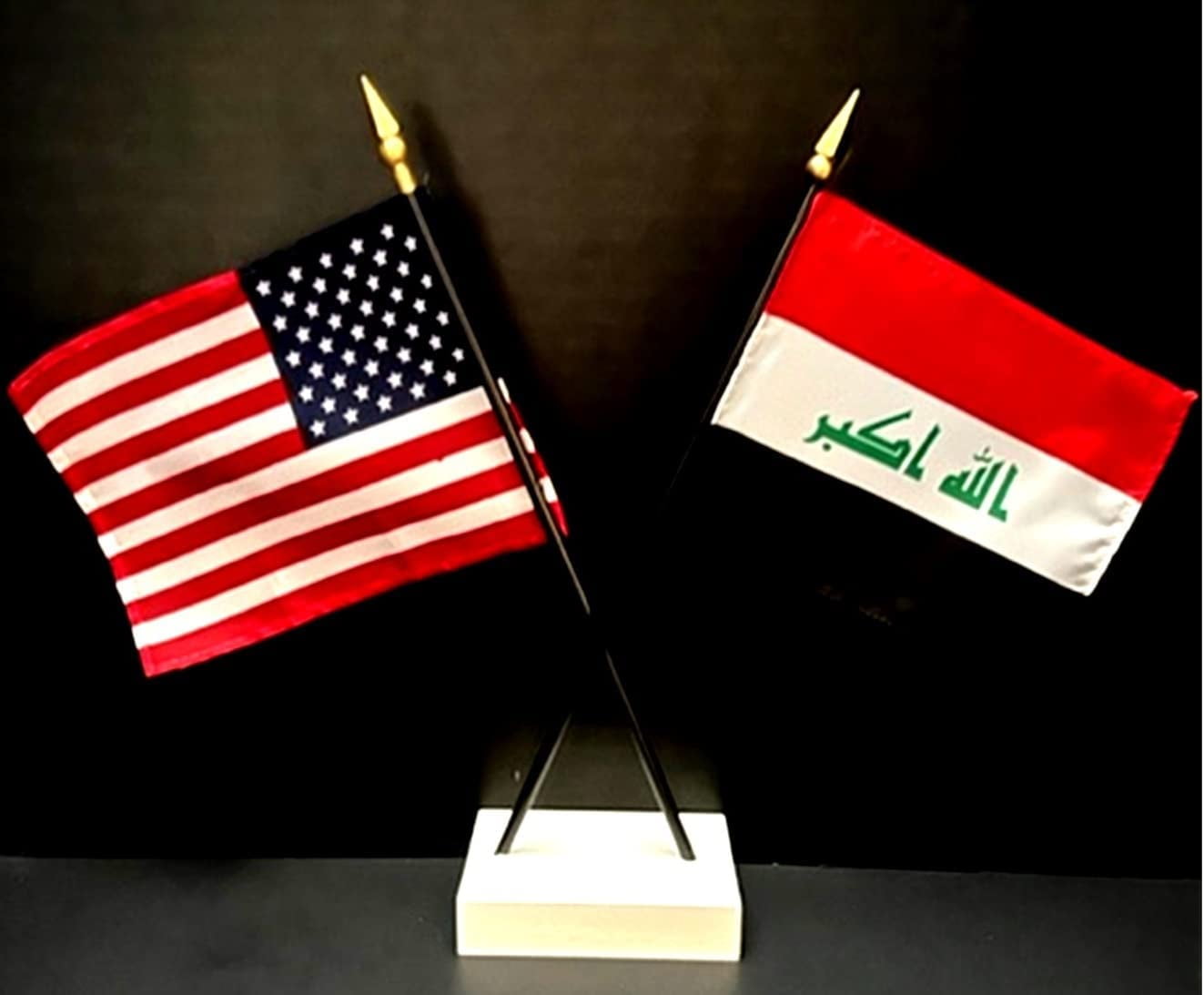Iraq Desk Flag Set; Contains One USA and One Country Flag with a White ...
