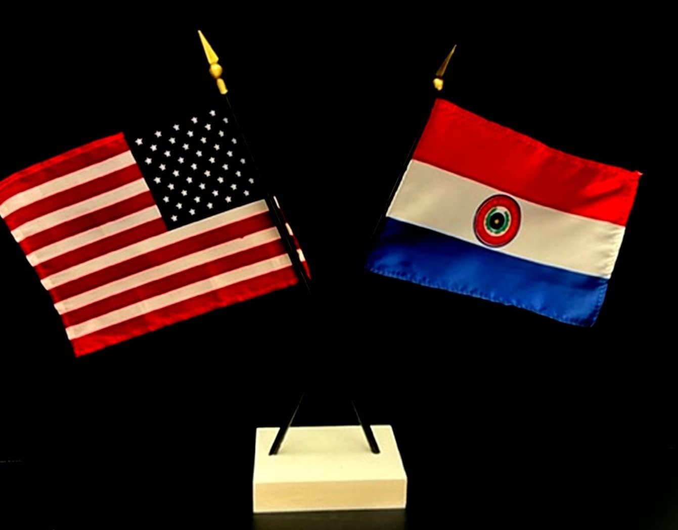Paraguay Desk Flag Set; Contains One USA and One Country Flag with a ...
