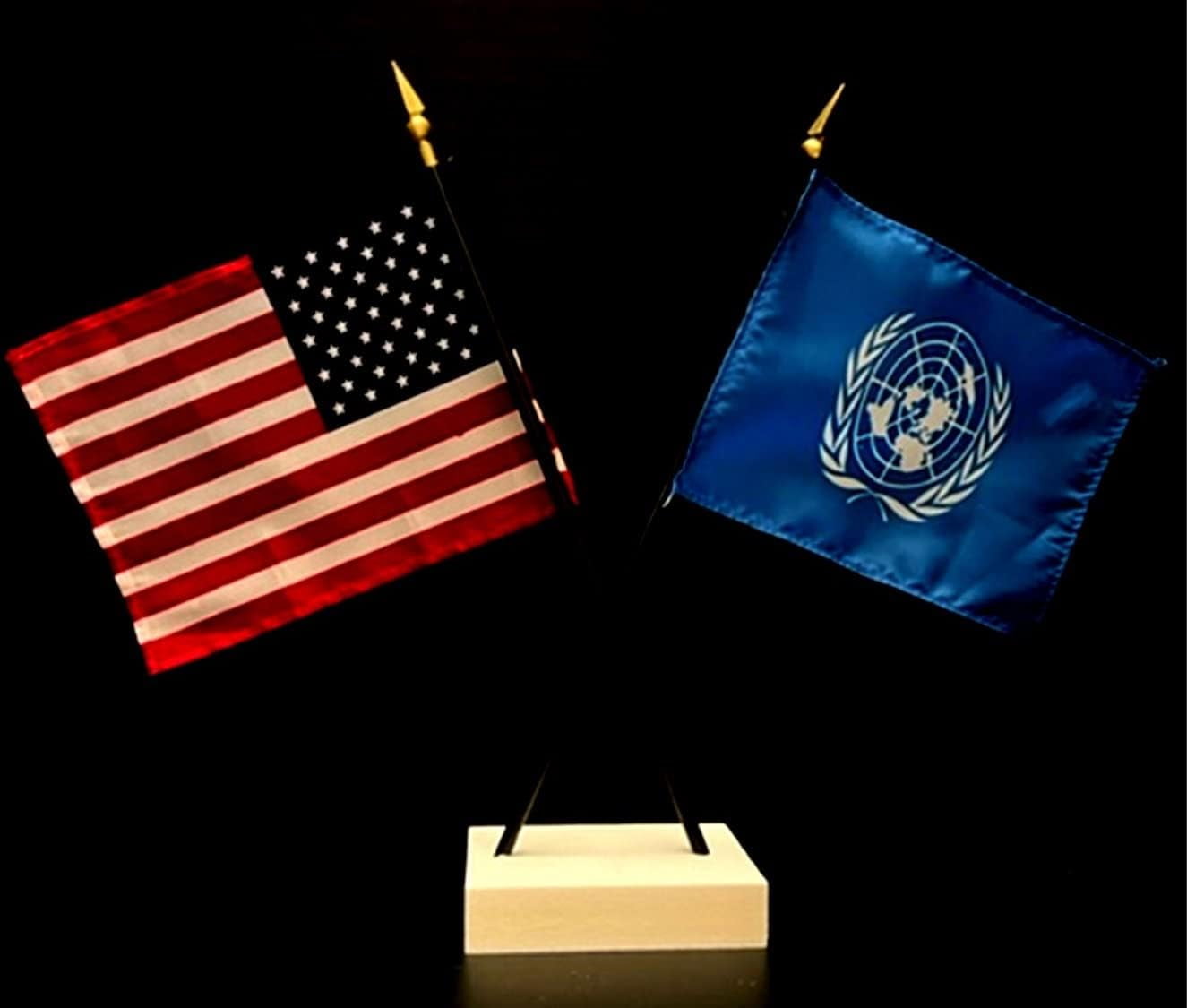 United Nations Desk Flag Set; Contains One USA and One Country Flag ...