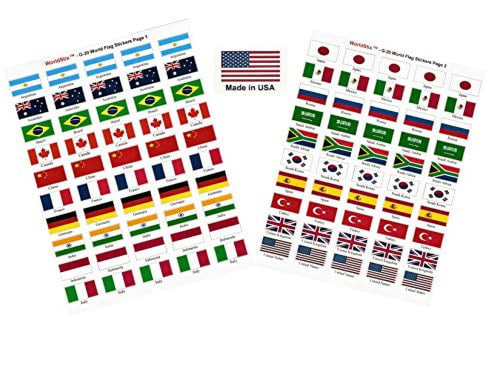 Made in USA! 100 Stickers Representing Group of 20 (G-20) Countries; 1. ...