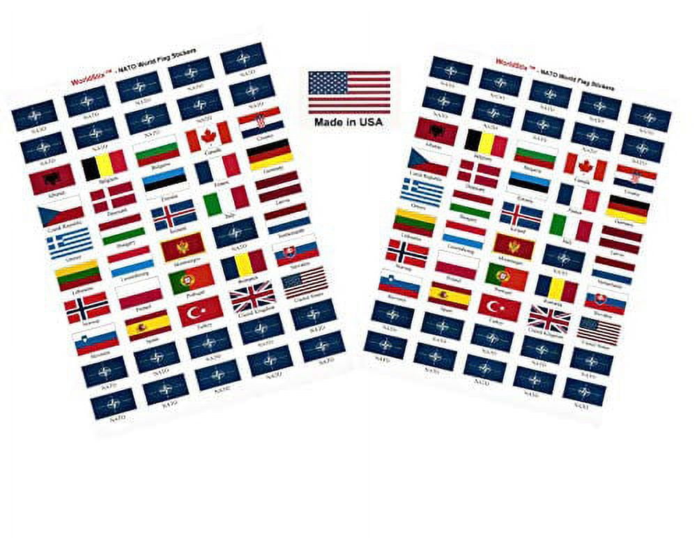 Made in USA! 100 Stickers Representing NATO Countries; 1.5" x 1" Self ...