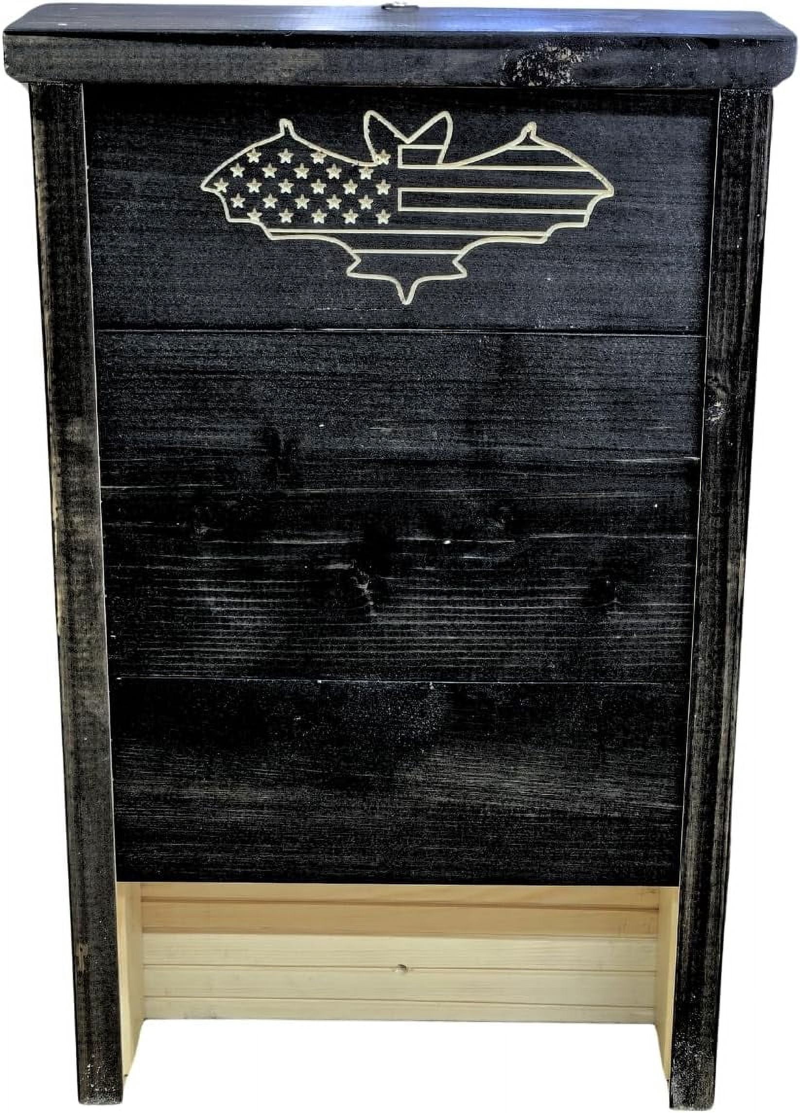 Made in USA- Black Stained Pine Bat House, 2 Chamber Bat Box, Easy-to ...
