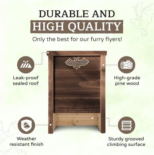 Made in USA- Brown Stained Pine Bat House, 2 Chamber Bat Box, Easy-to ...