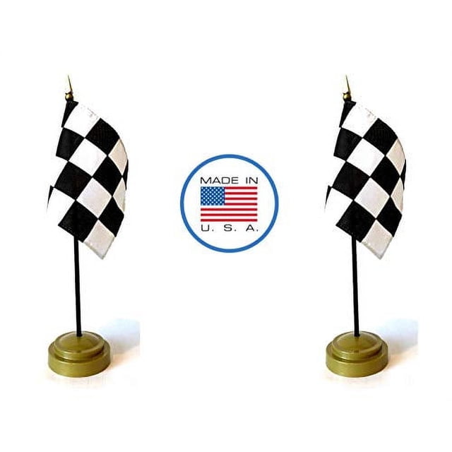 Made in the USA Flag Set. 2 Black and White Checkered Rayon 4"x5 ...
