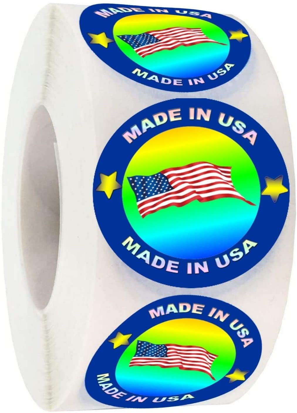"Made in USA" Hologram Flag Labels 1-Inch Round American Flag Stickers ...