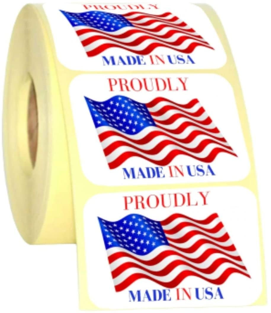 "Made in USA" Labels 3 X 2 Inches American Flag Stickers Glossy Paper ...