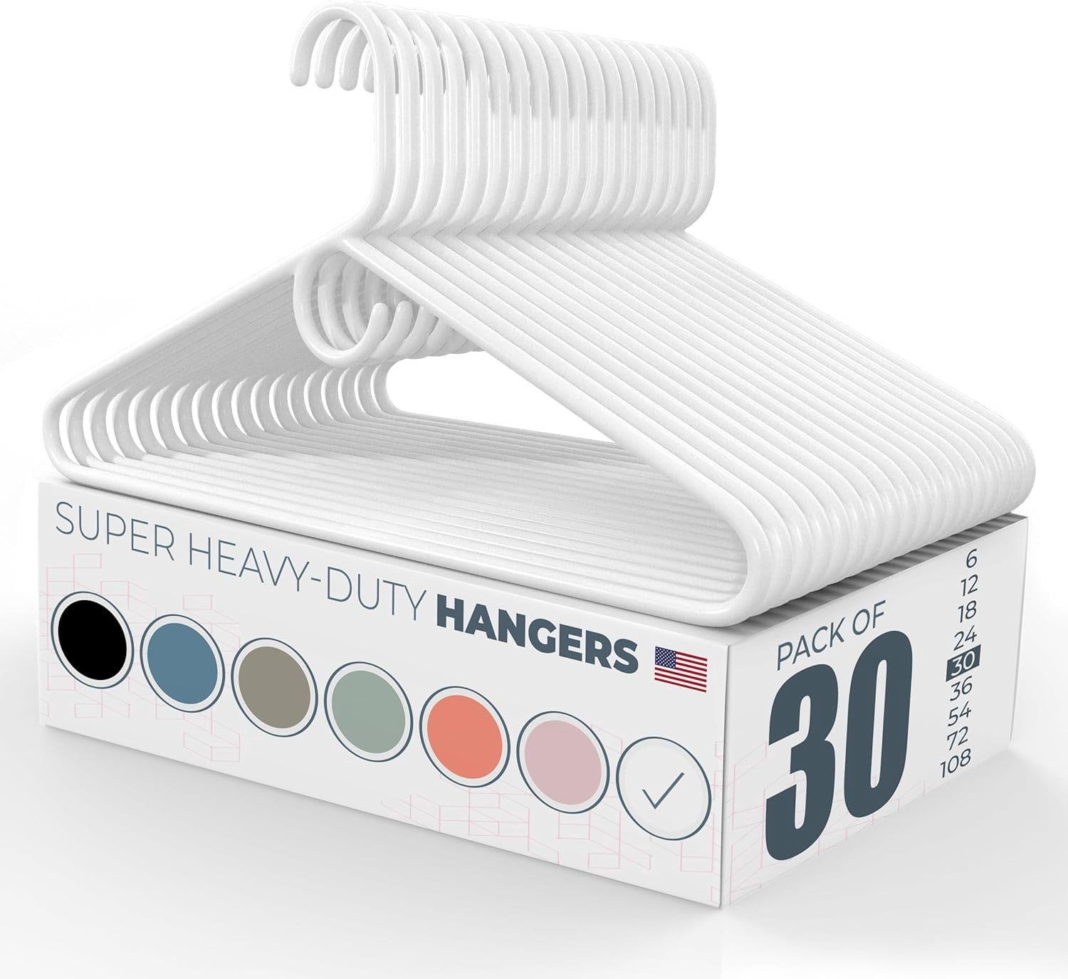 Made in USA Super Heavy Duty Plastic Clothes Hangers Bulk, 20 30 50 100 ...
