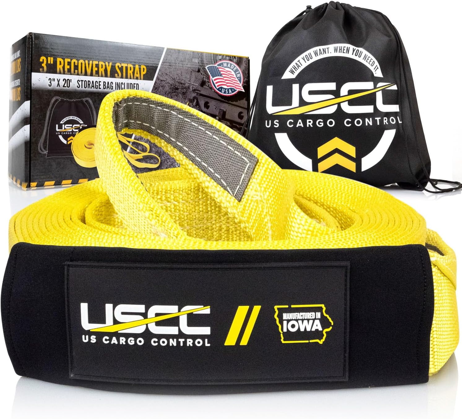 Made in USA Tow Recovery Strap 3 inch x 20 feet (24,000 lbs. Break ...