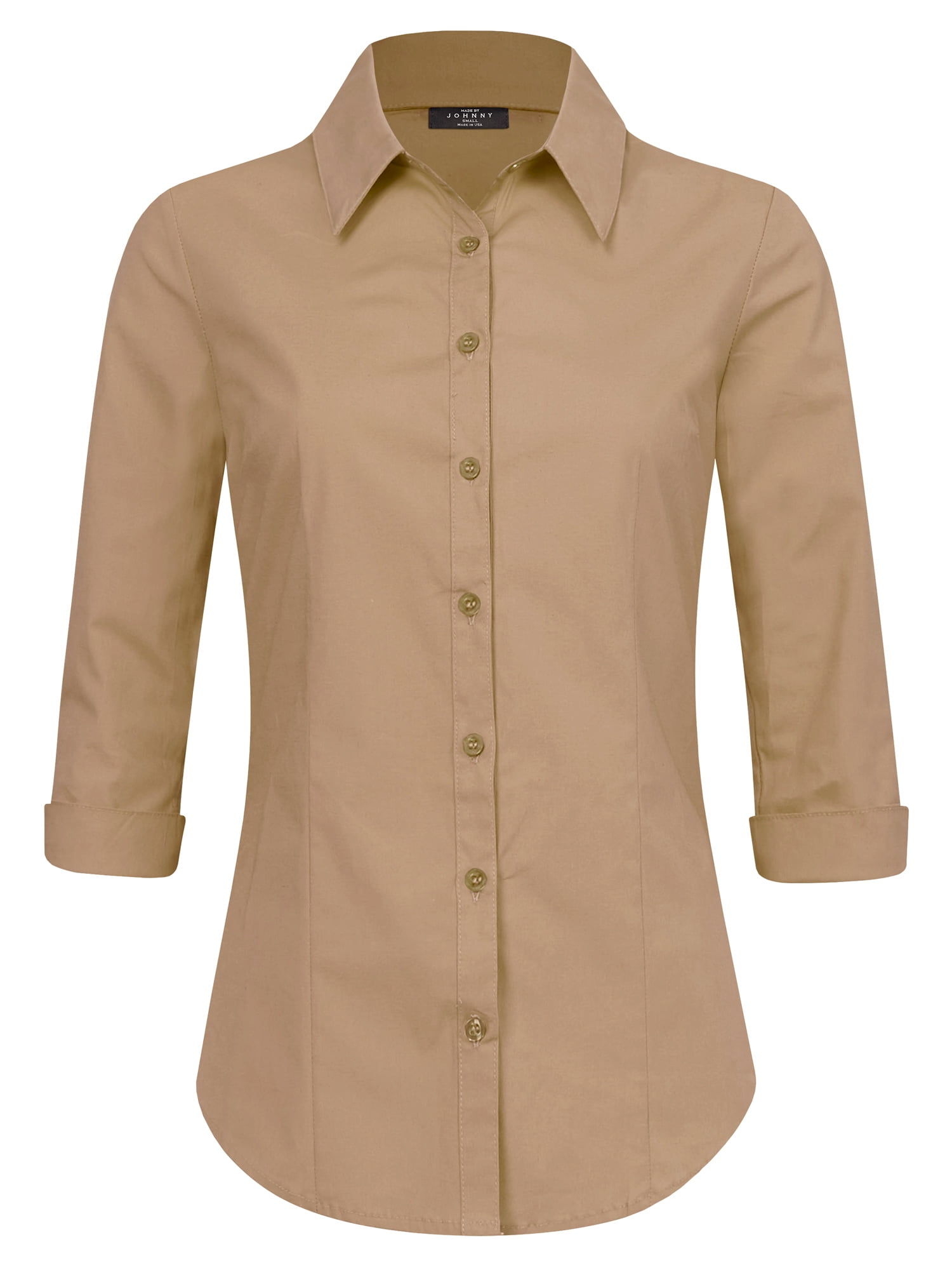 Made by Johnny Women's 3/4 Sleeve Tailored Button Down Shirts S NEW ...