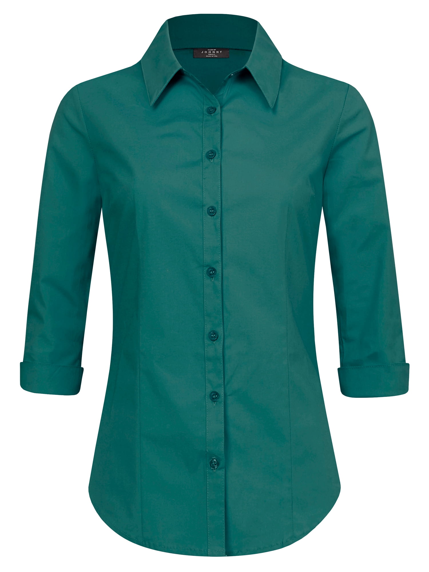 Made by Johnny Women's 3/4 Sleeve Tailored Button Down Shirts XXL ...