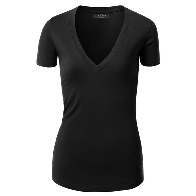 Made by Johnny Women's Basic Fitted Soft Short Sleeve Deep V-Neck T-Shirt XS BLACK - Walmart.com