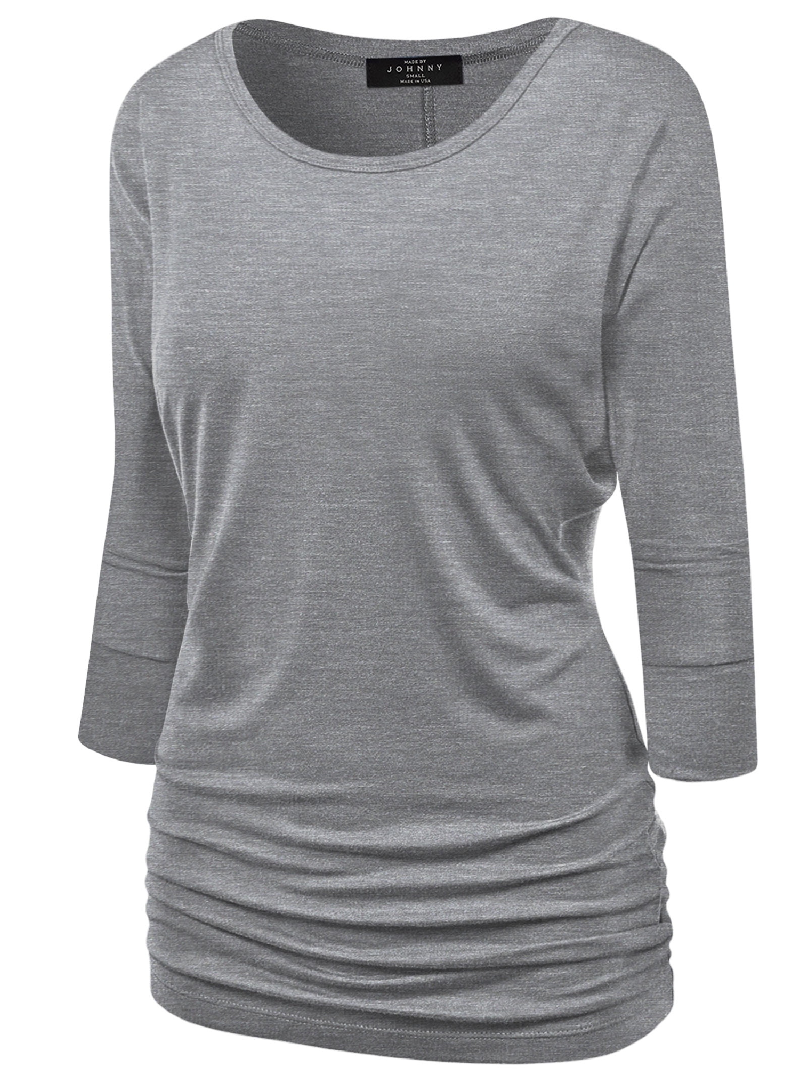 Made by Johnny Women's Boat Neck 3/4 Sleeve Draped Dolman Top with Side Shirring Premium Shirt ...