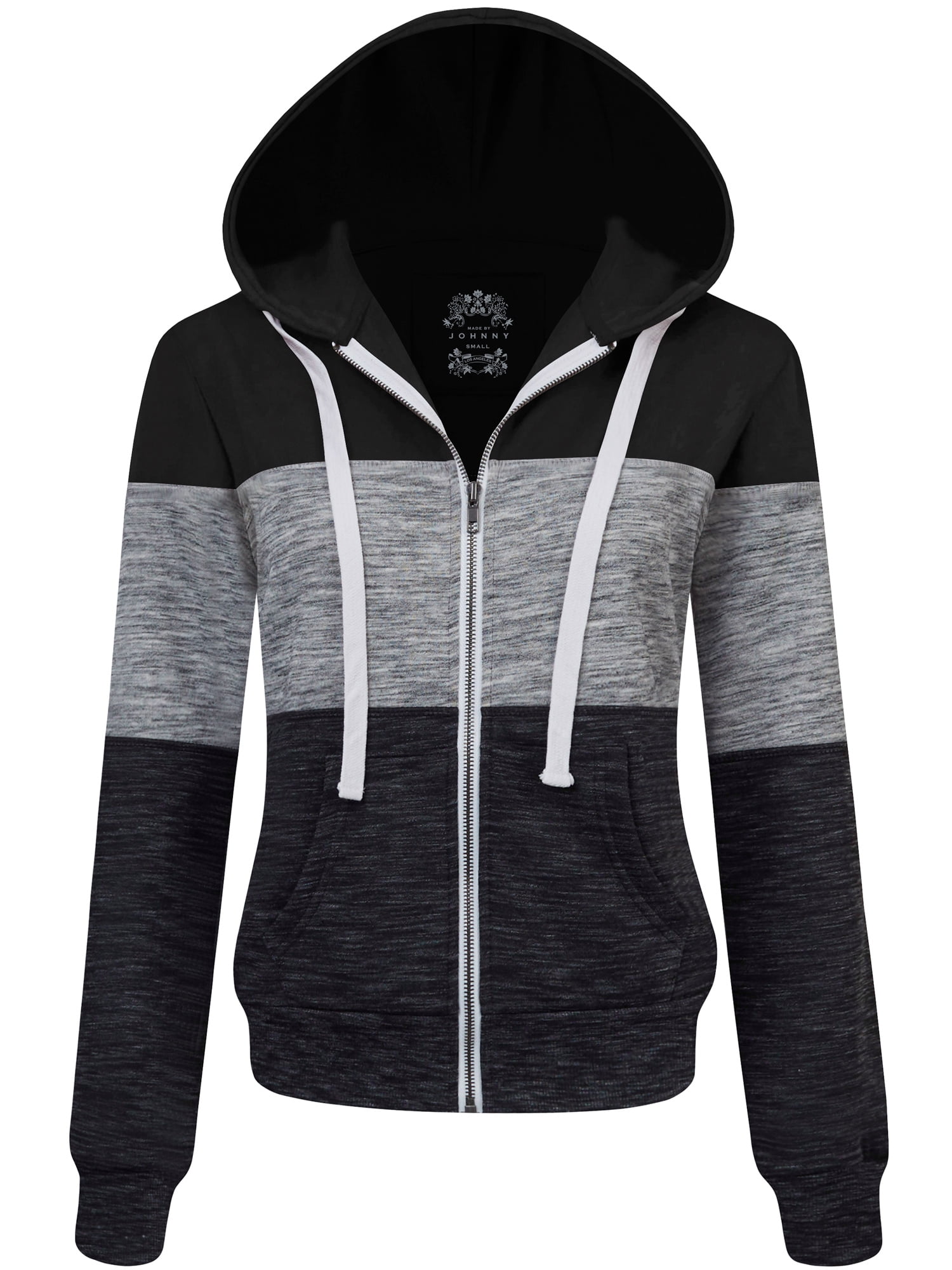 Made by Johnny Women's Casual Color Block Zip Up Hoodie Sweater L BLACK ...