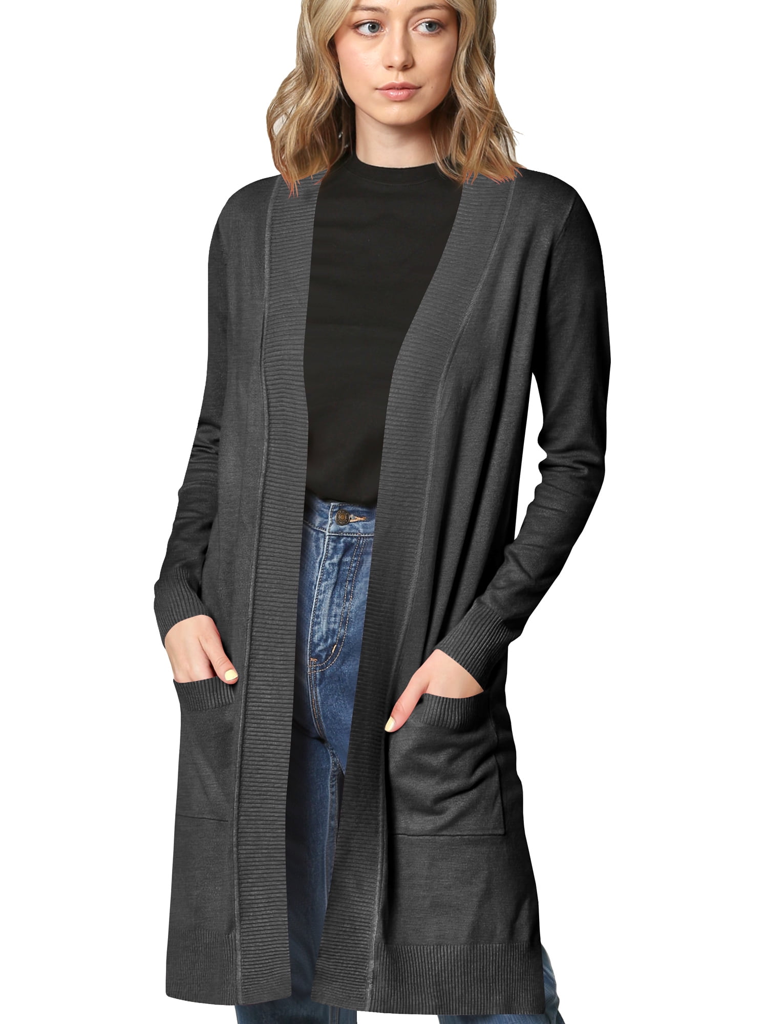 Made by Johnny Women's Essential Long Sleeve Solid Open Front Long ...