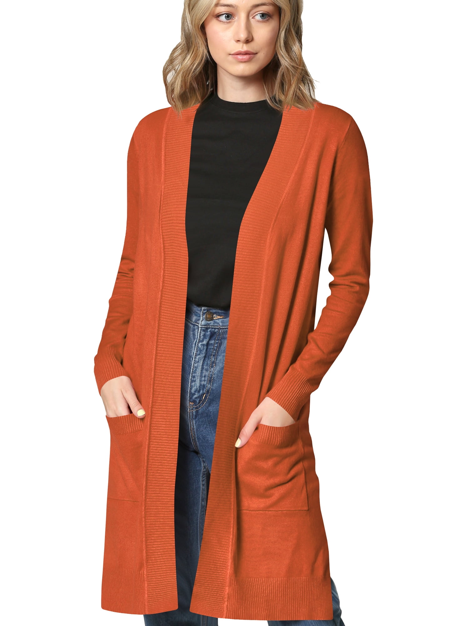 Made by Johnny Women's Essential Long Sleeve Solid Open Front Long ...