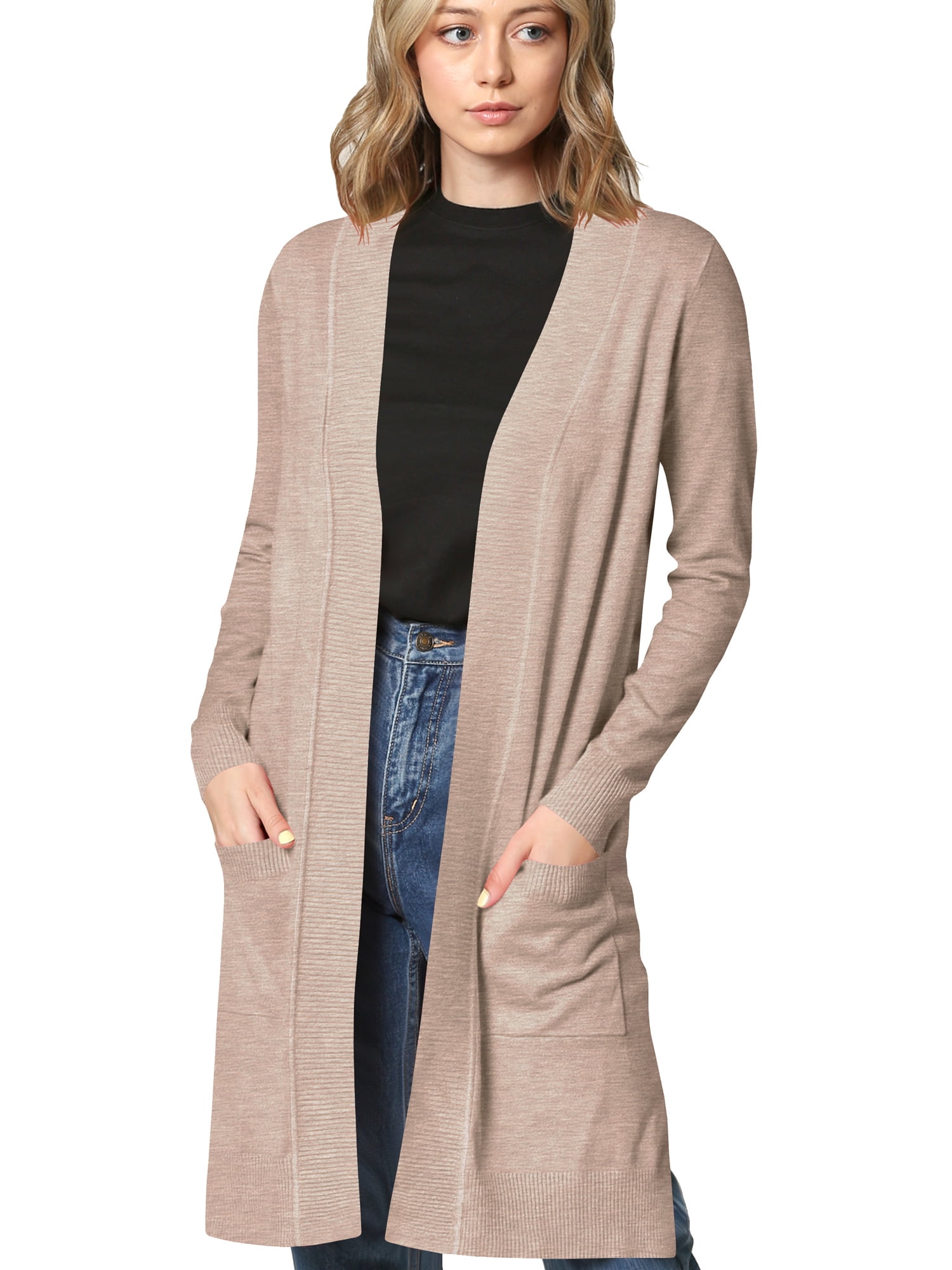 Made by Johnny Women's Essential Long Sleeve Solid Open Front Long ...