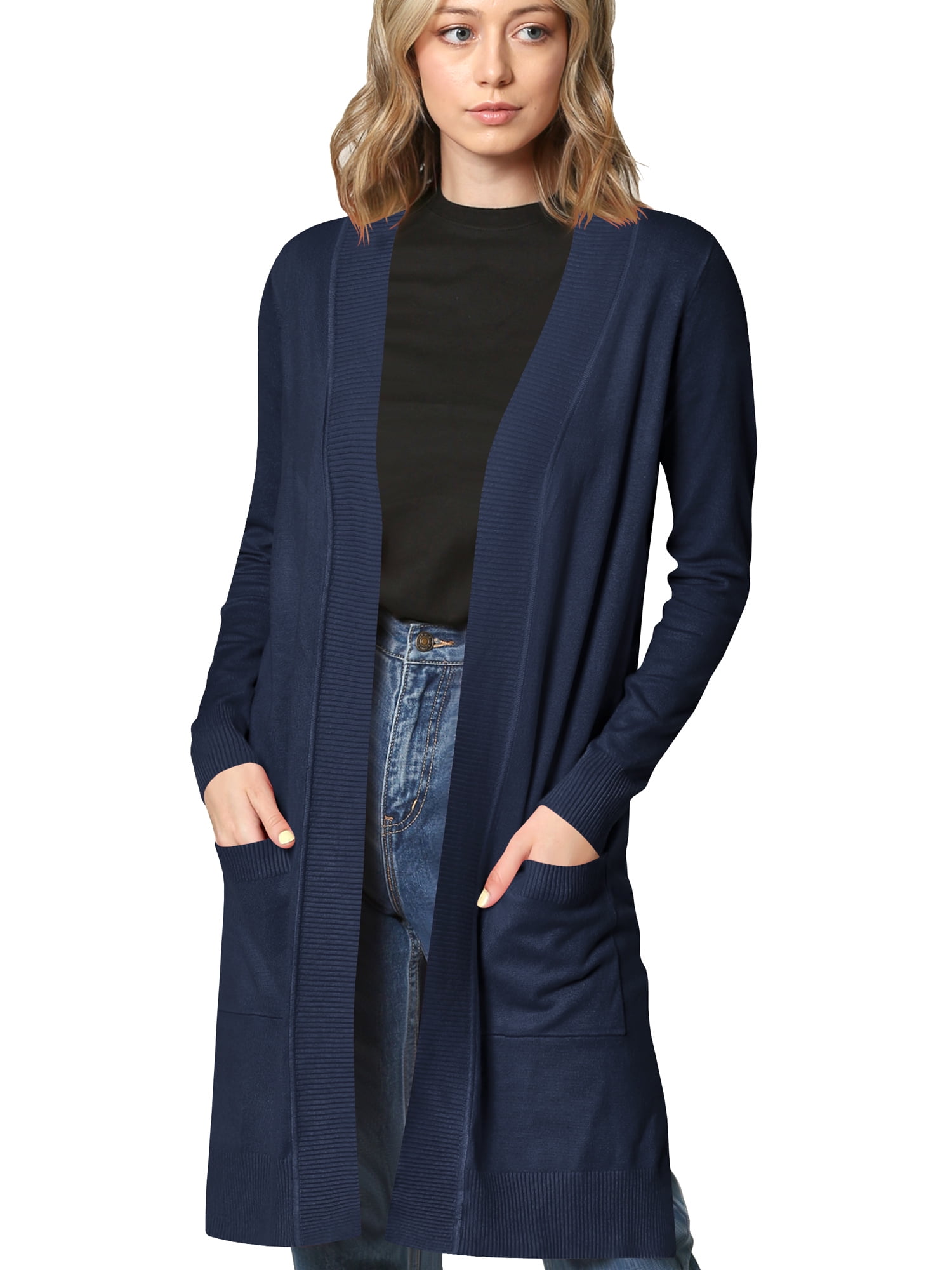 Made by Johnny Women's Essential Long Sleeve Solid Open Front Long ...