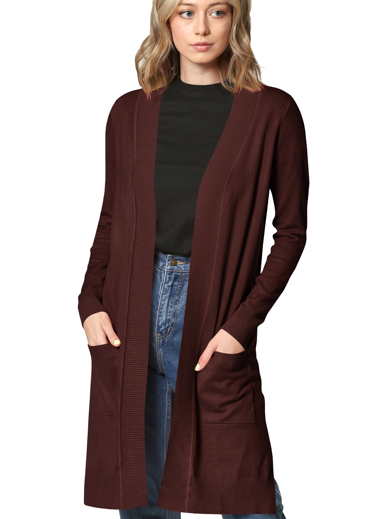 Made by Johnny Women's Essential Long Sleeve Solid Open Front Long ...