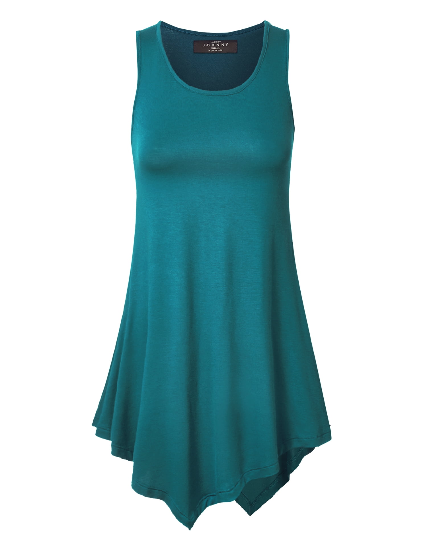 Made by Johnny Women's Handkerchief Hem Tank Tunic Top S TEAL - Walmart.com