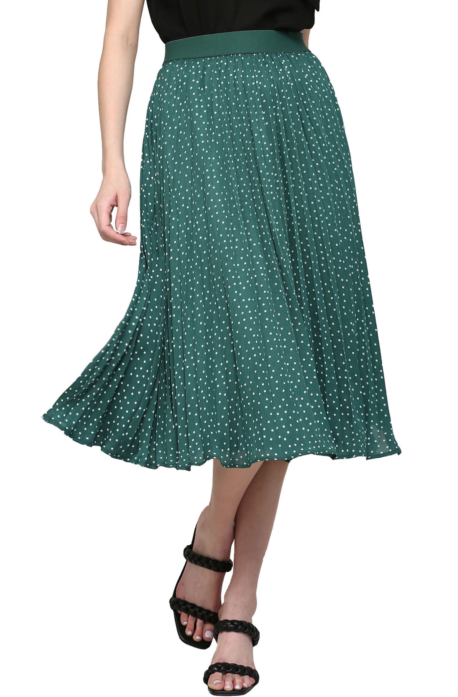 Made By Johnny Womens High Elastic Waist Pleated Mid A Line Swing