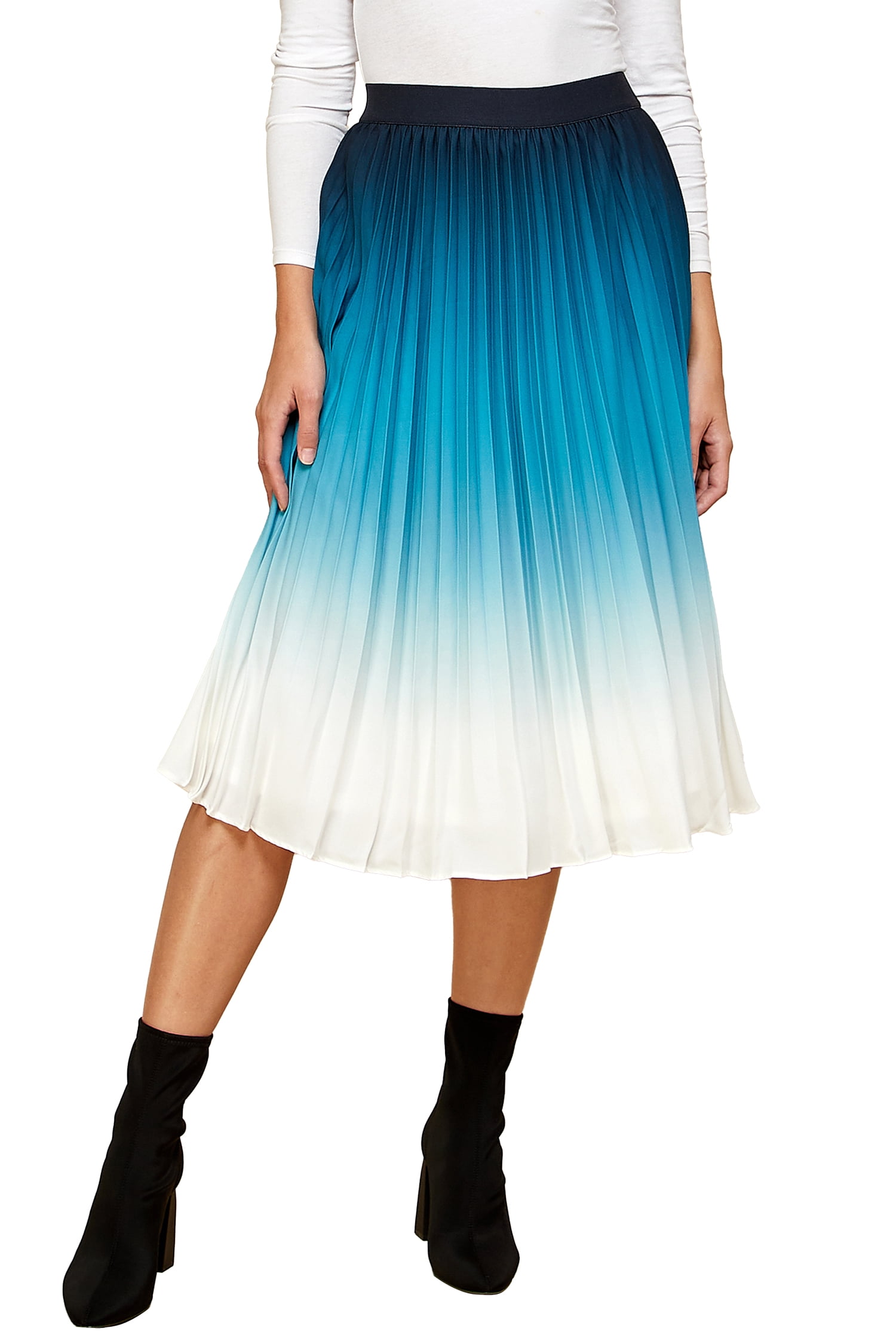 Made By Johnny Womens High Elastic Waist Pleated Mid A Line Swing