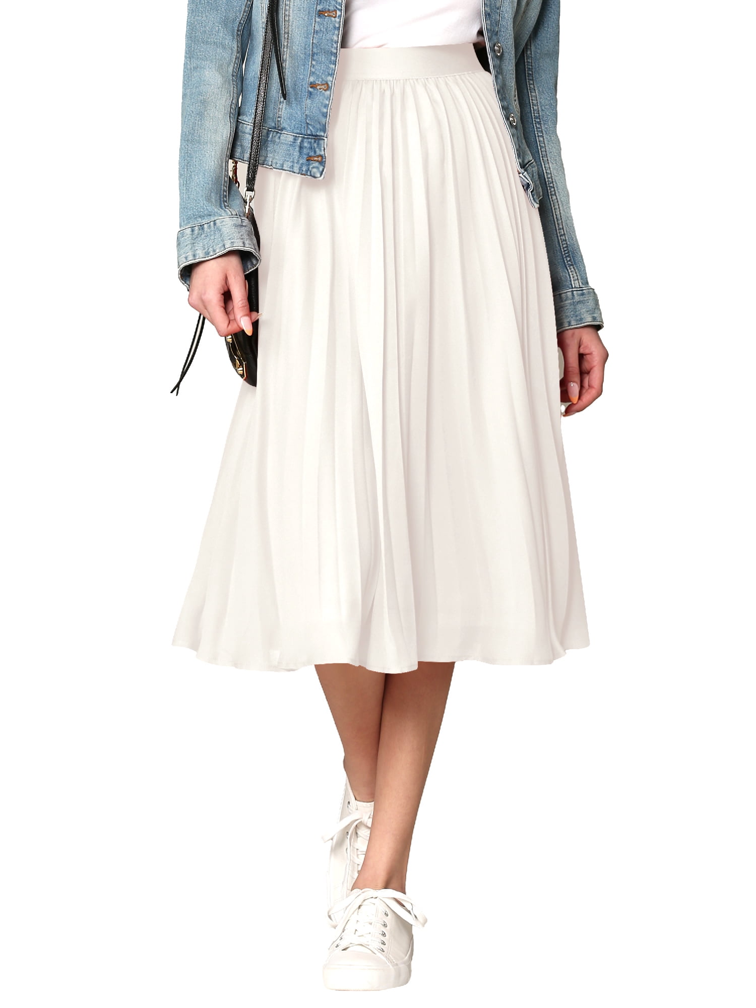 Made By Johnny Womens High Elastic Waist Pleated Mid A Line Swing