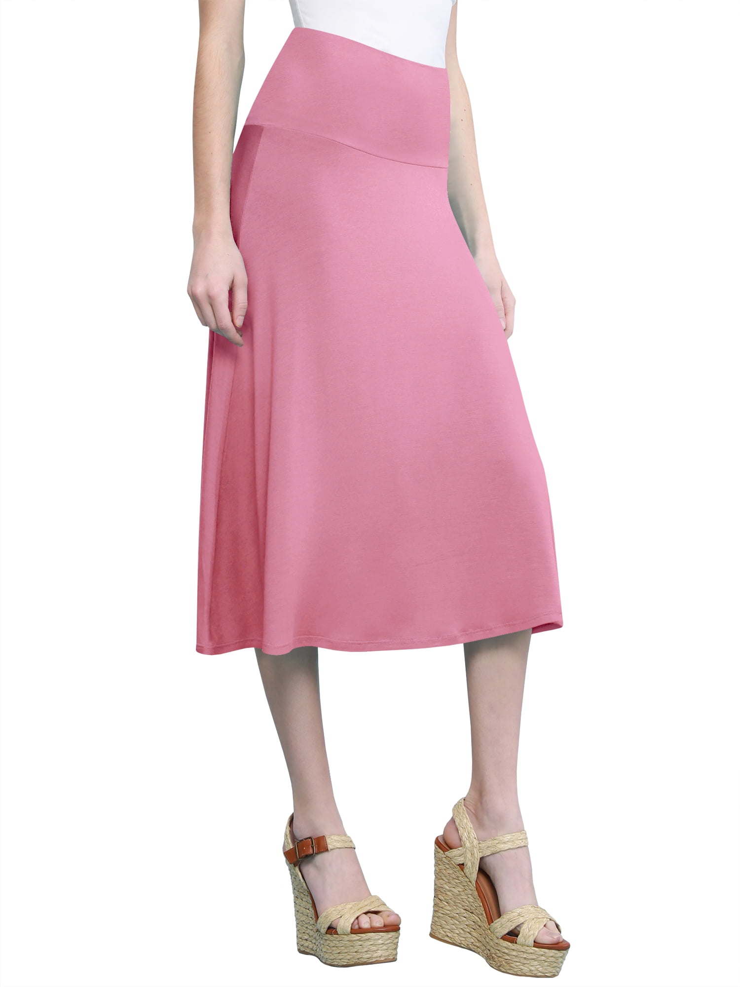 Made by Johnny Women's Lightweight Fold Over Flared Midi Skirt XXL PINK ...