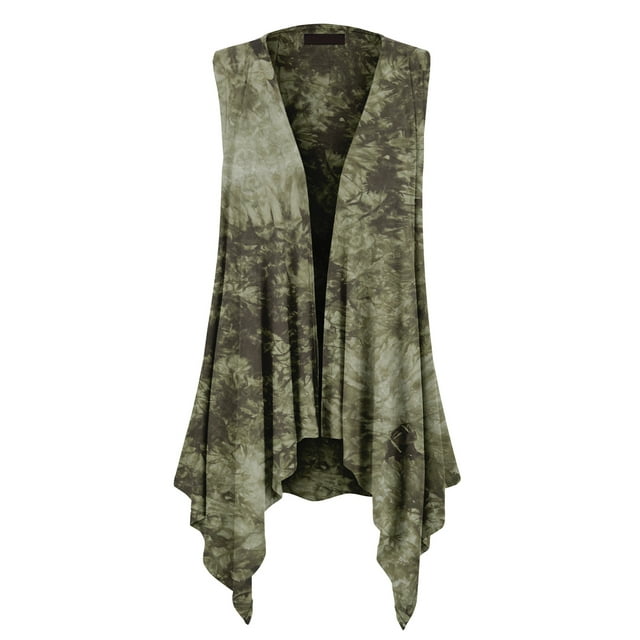 Made by Johnny Women's Lightweight Sleeveless Tie Dye Open Front Drape Cardigan M OLIVE ...