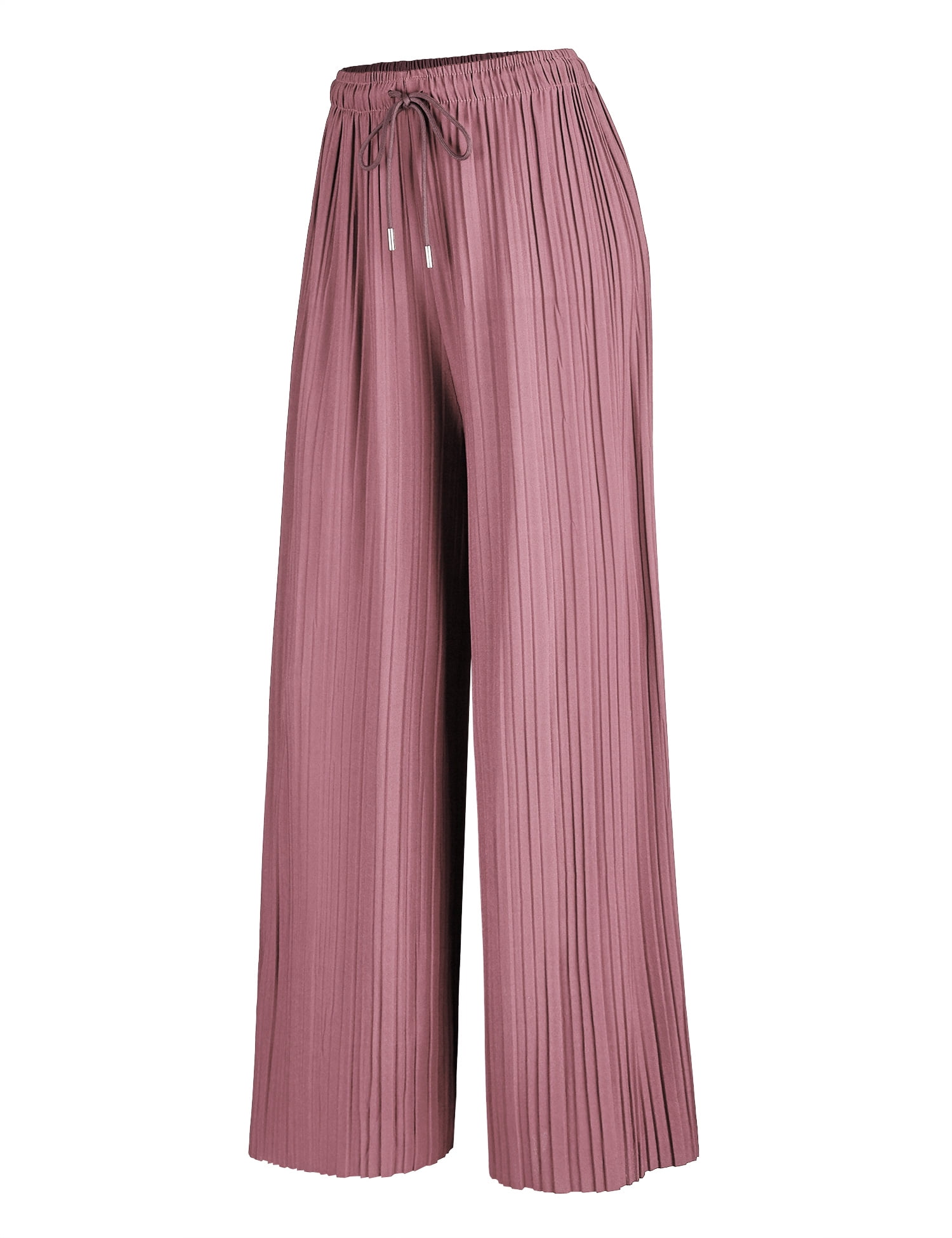 Made by Johnny Women's Pleated Wide Leg Palazzo Pants with Drawstring ...