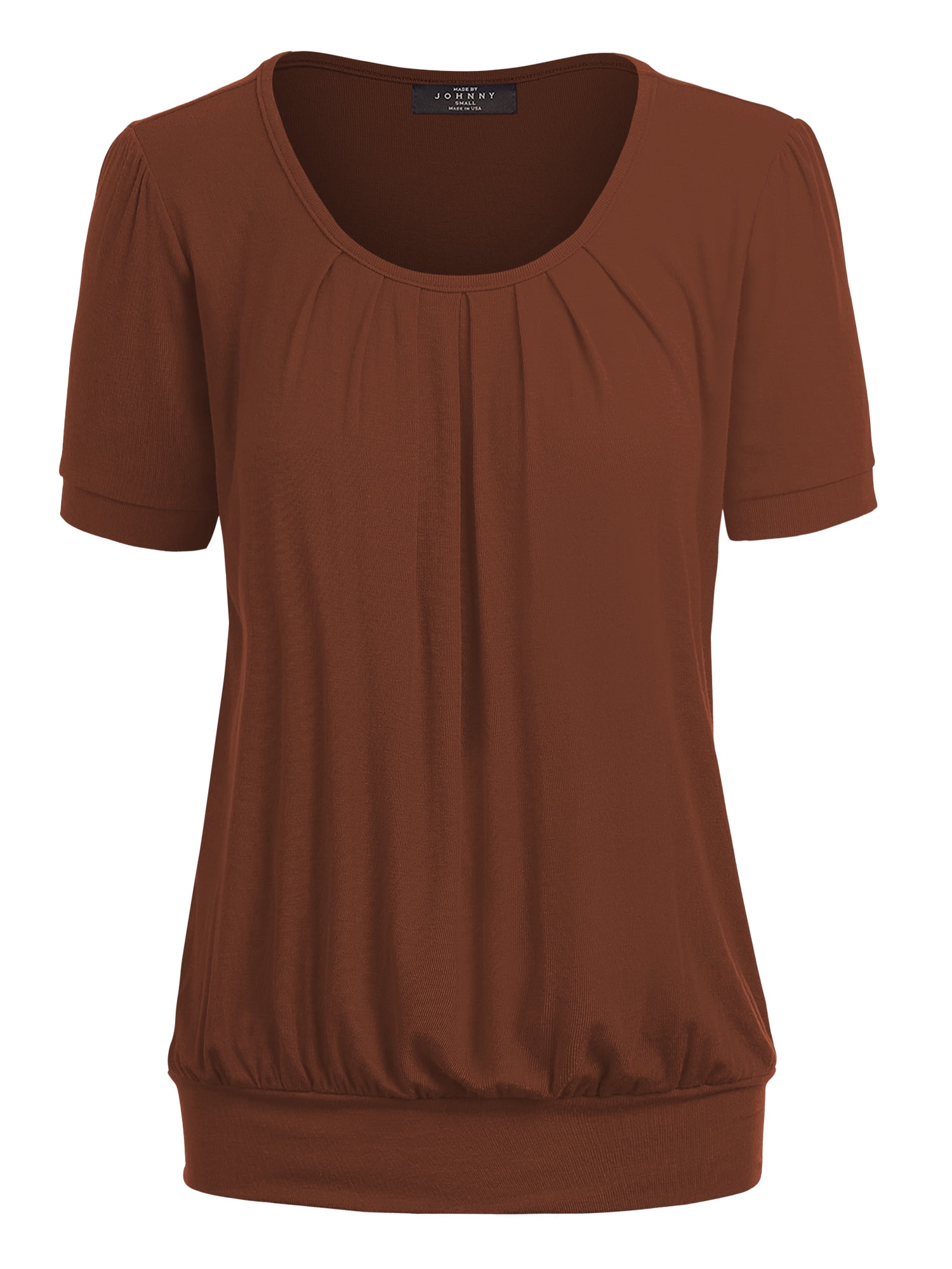 Made by Johnny Women's Scoop Neck Short Sleeve Pleated Front Blouse ...