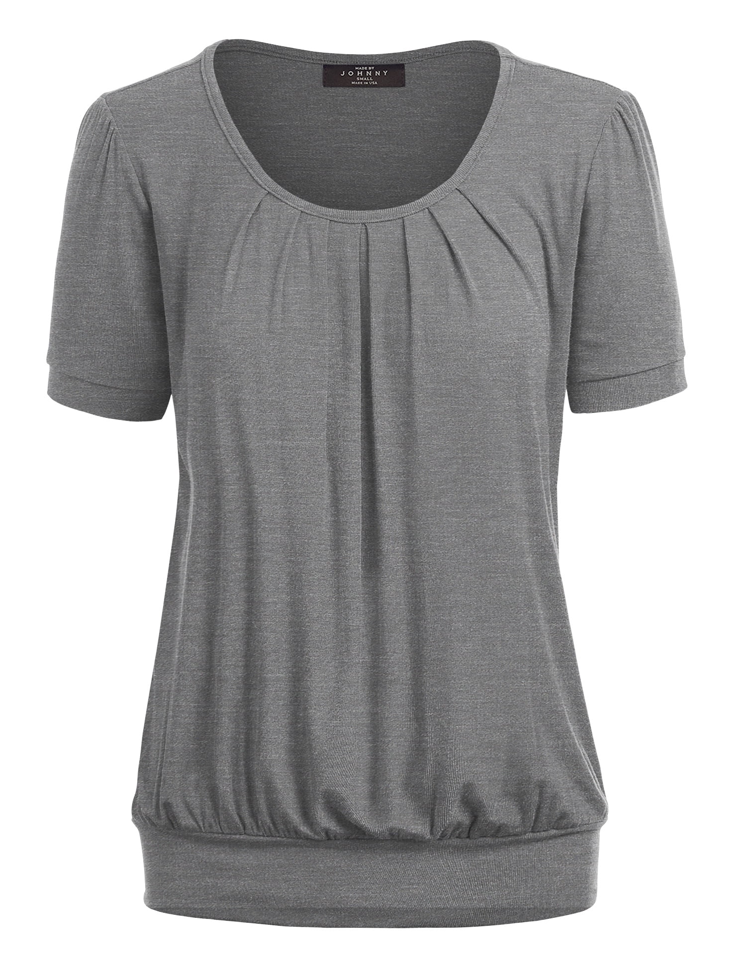 Made by Johnny Women's Scoop Neck Short Sleeve Pleated Front Blouse ...