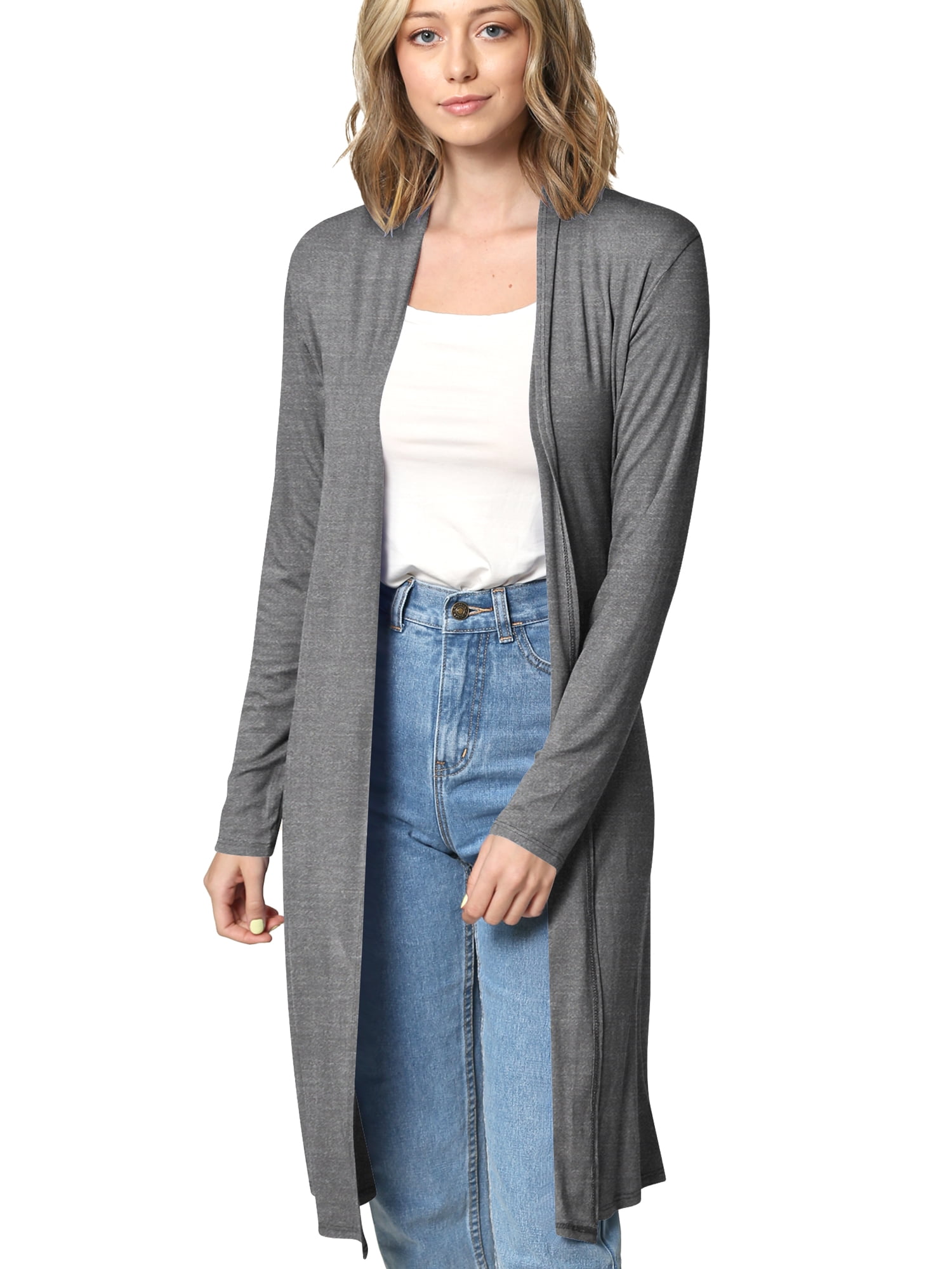 Made by Johnny Women's Solid Long Sleeve Open Front Long Cardigan L ...