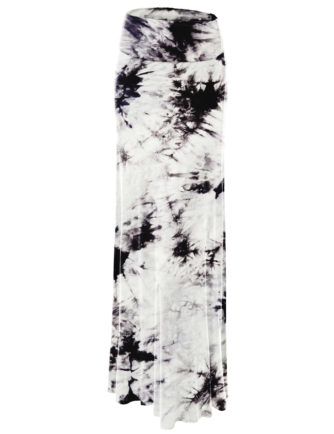 Made by Johnny Women's Tie Dye Fold Over Maxi Skirt S WHITE_BLACK ...