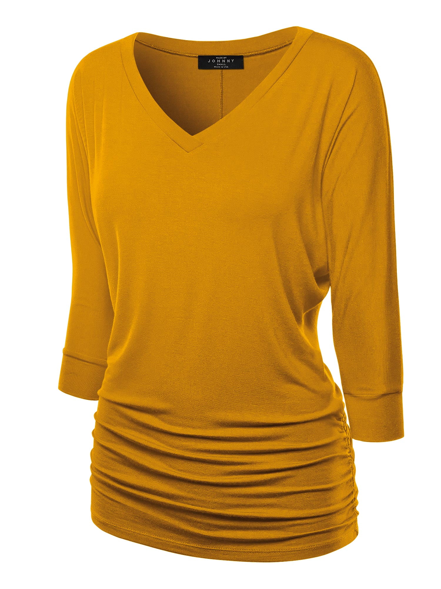 Made by Johnny Women's V-Neck 3/4 Sleeve Dolman Top with Side Shirring ...