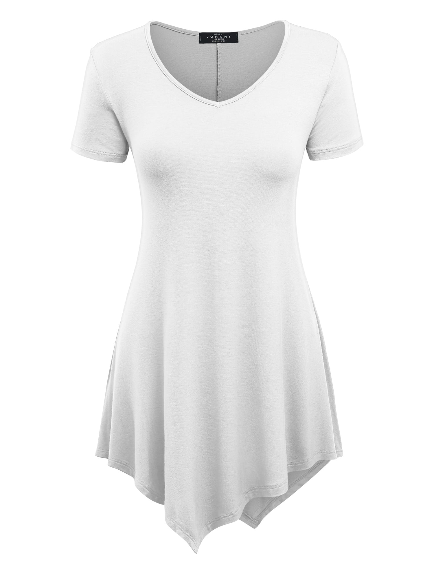 Made by Johnny Women's V-Neck Asymmetrical Tunic Top S WHITE - Walmart.com