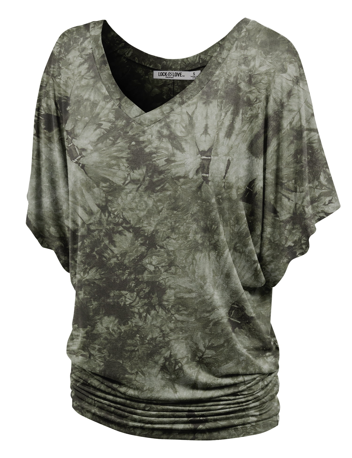 Made by Johnny Women's V-Neck Short Sleeve Tie Dye Drape Dolman Top M OLIVE - Walmart.com