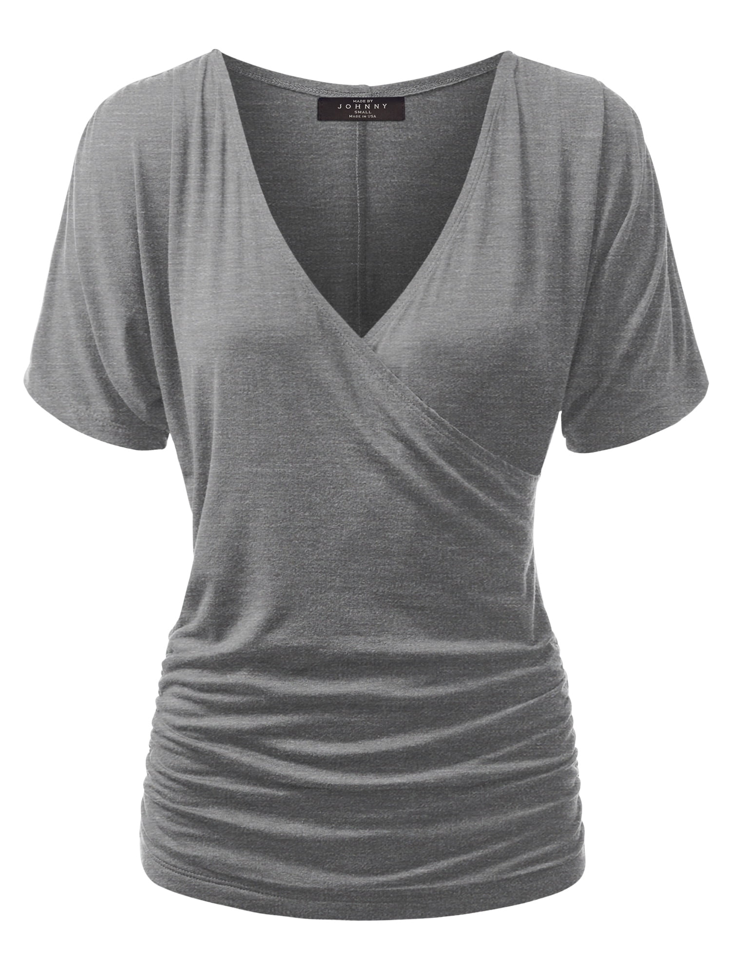 Made by Johnny Women's V Neck Short Sleeve Wrap Front Drape Dolman Top ...