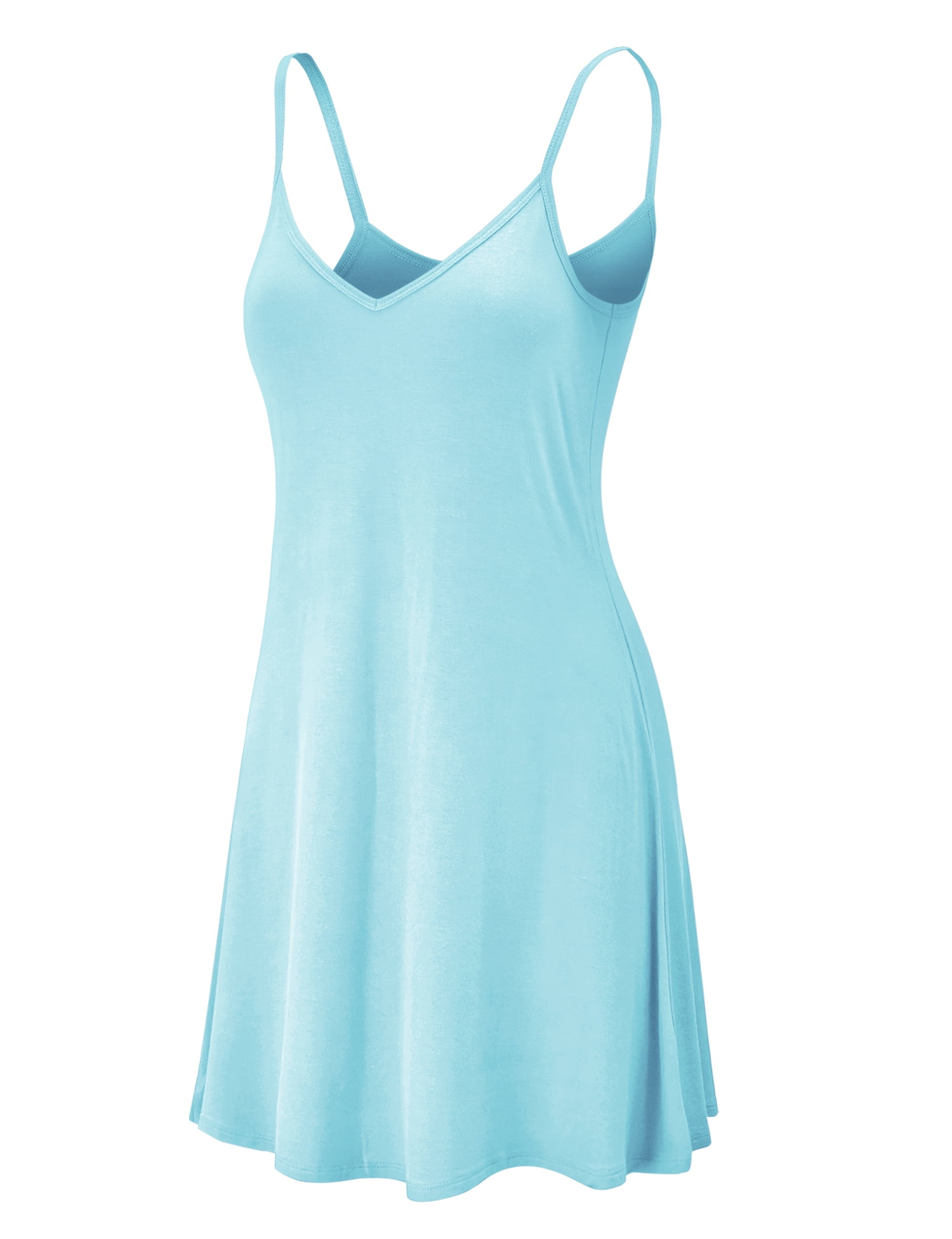 Made by Johnny Women's V-Neck Spaghetti Strap Tunic Short Dress L AQUA ...