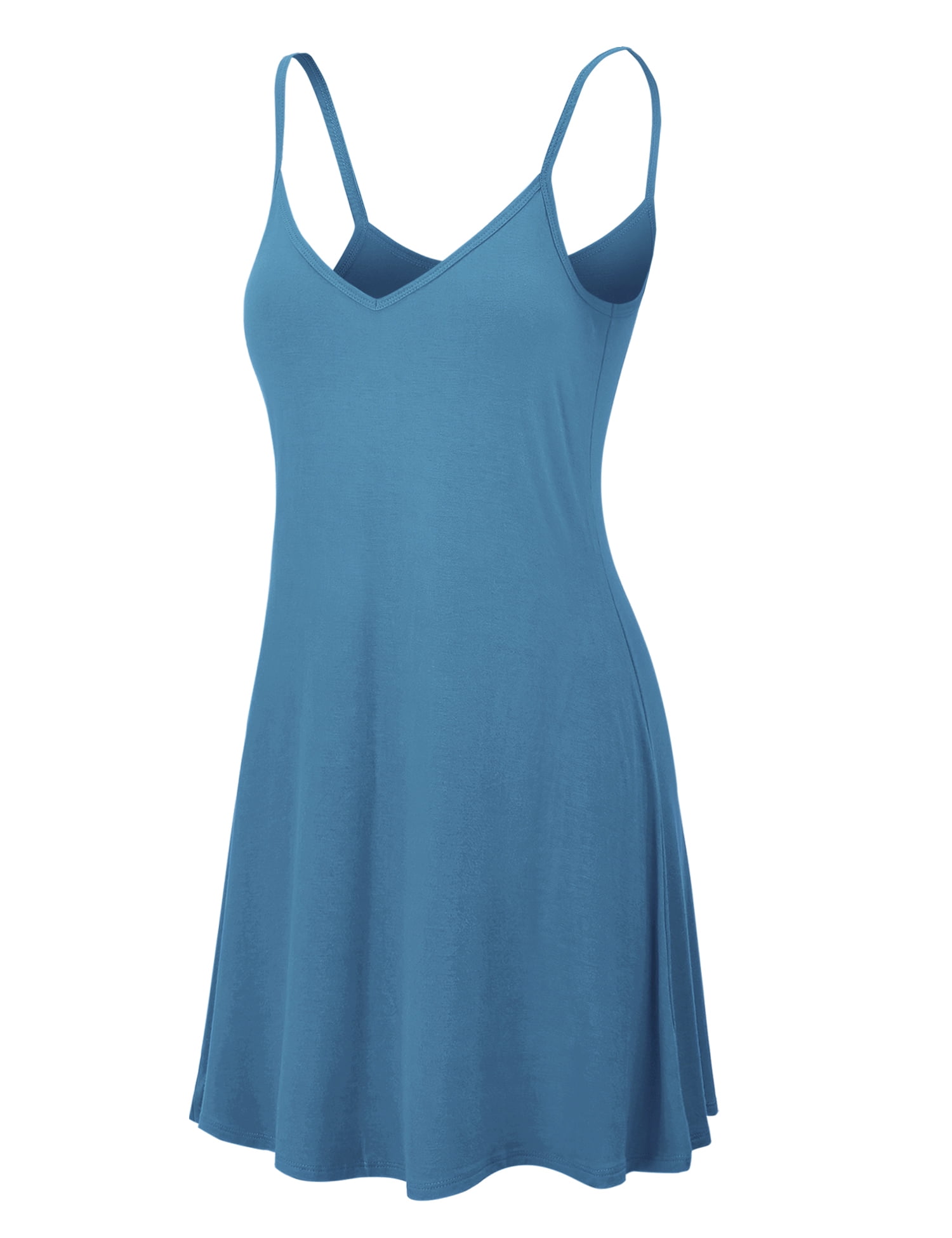 Made by Johnny Women's V-Neck Spaghetti Strap Tunic Short Dress L DENIM ...